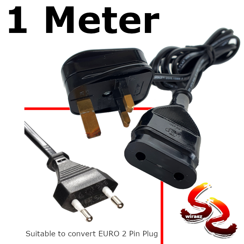 Euro 2 Pin Plug To Standard 3 Pin 13A Plug Top Power Cord Extension ...