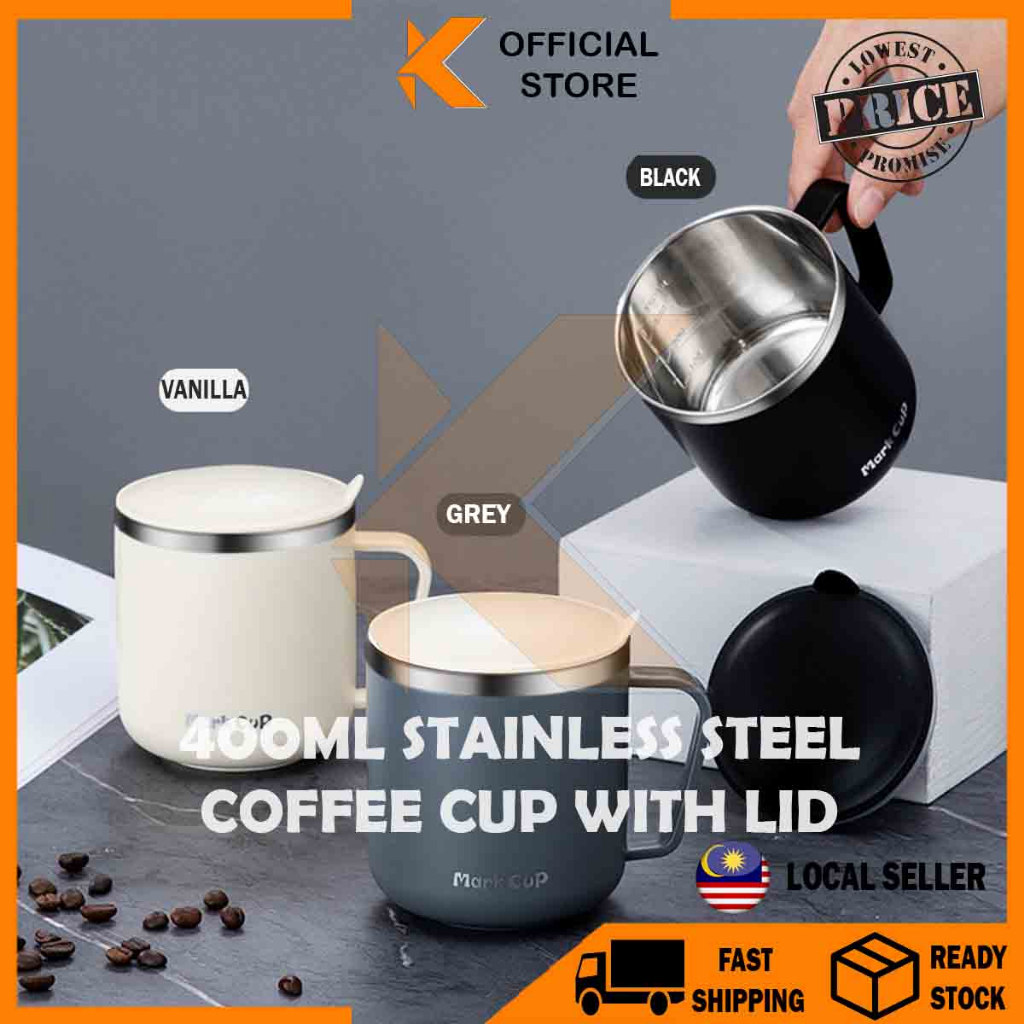 【K-Home】400ML Thermal Cup with Cover Handgrip Coffee Tea Mark Cup Mug ...