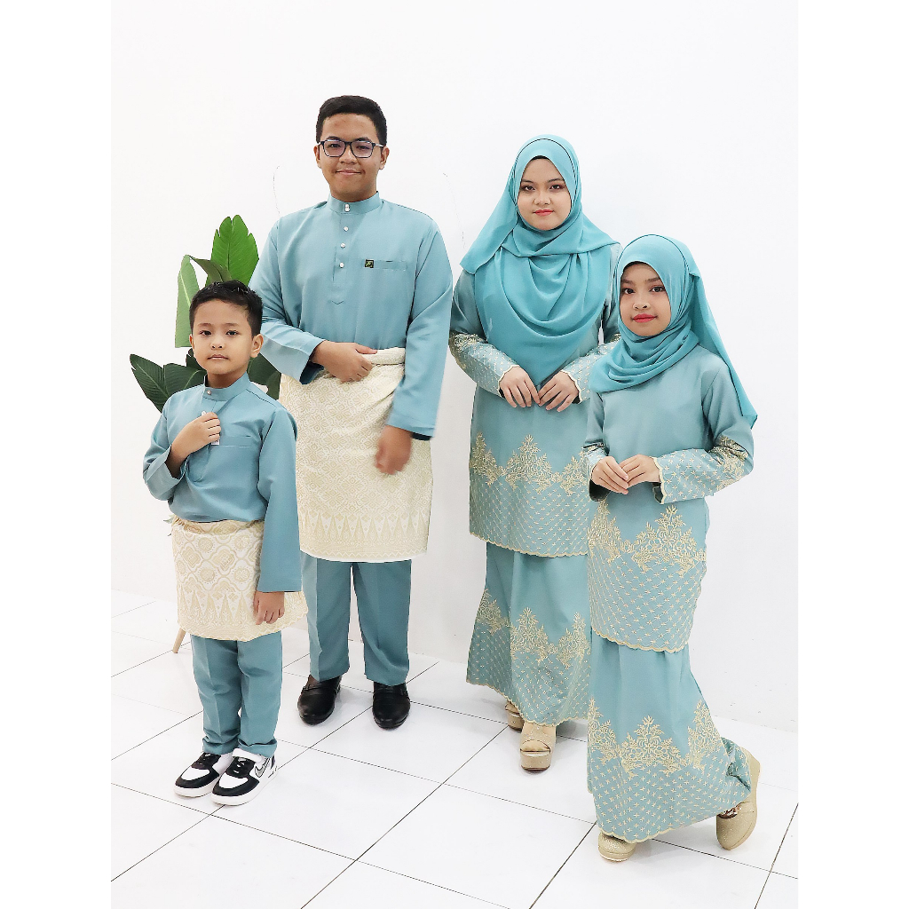 BAJU RAYA SET FAMILY KURUNG MODEN LACE EXCLUSIVE (SMOKEY BLUE) | Shopee ...