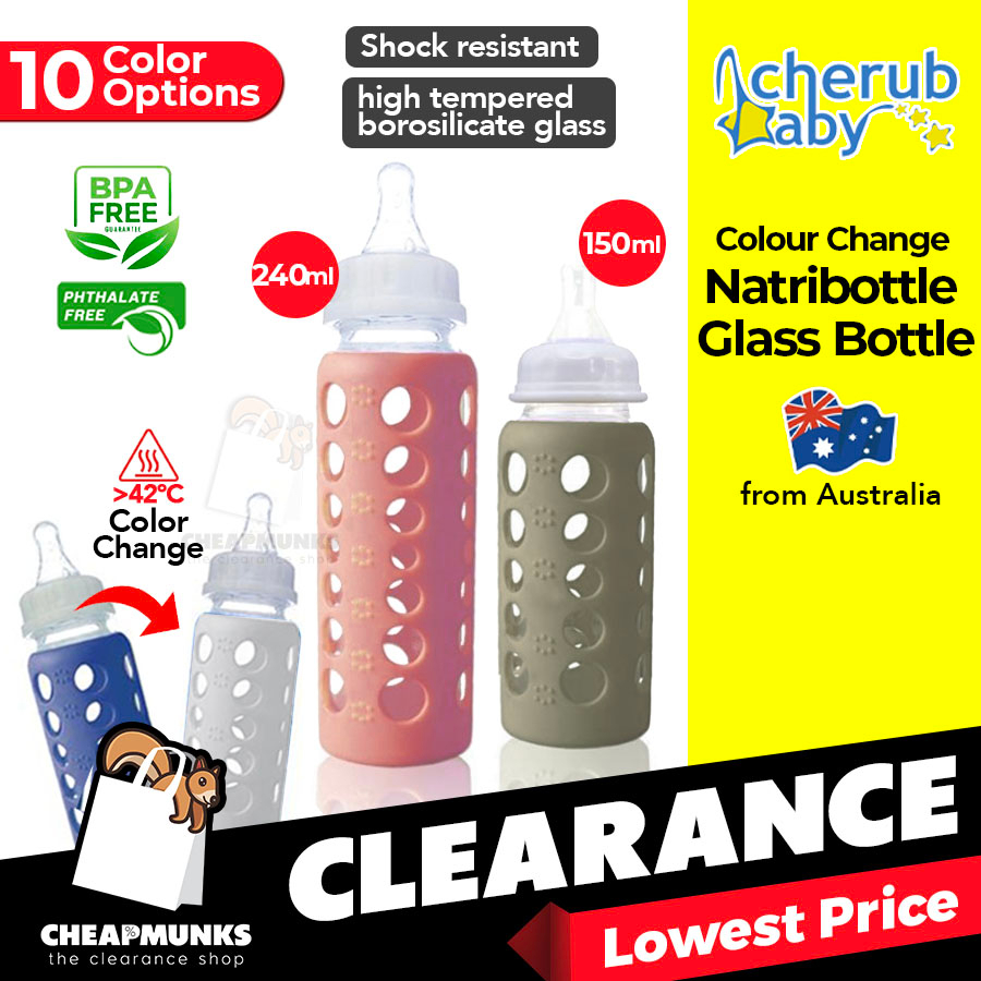 🇦🇺Cherub Baby Bottle Borosilicate Glass (Color Changing Silicone Sleeve ...