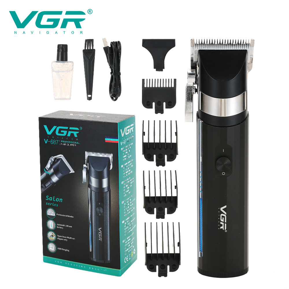 ORIGINAL VGR V-687 Steel Cordless Clipper Professional Hair Trimmer Rechargeable Hair Clipper ...