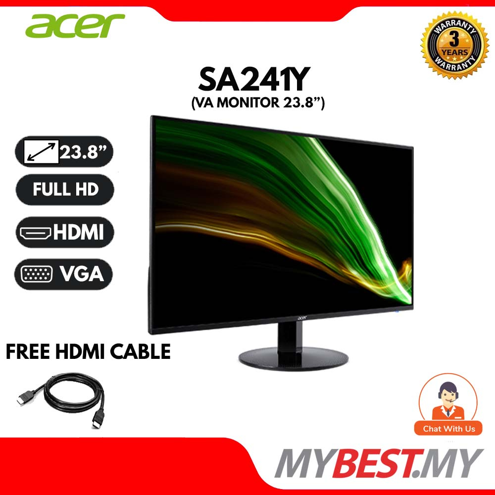 Acer 23.8" SA241YA | SA241Y A 1ms 75Hz Ultra Slim VA Panel Monitor ...