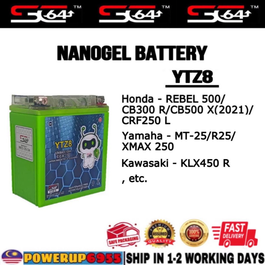 YTZ8 BTX7 SC PRO SC64 BATTERY BATERI GEL R25 XMAX 250 MT25 KLX450 R REBEL 500 CB300 CB500 X ...