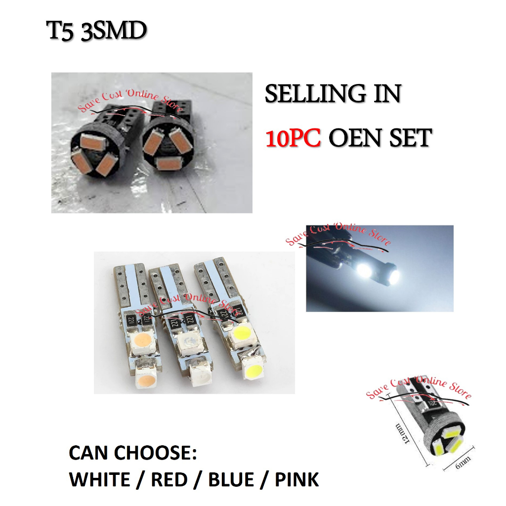10PCS Speedometer Dashboard Lights Led T5 3SMD Car Interier Light | Shopee Malaysia