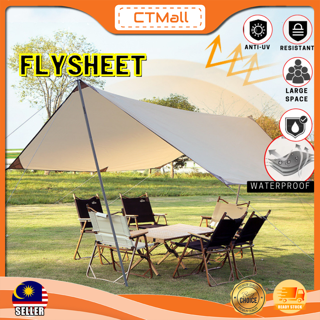 CTMALL Flysheet Camping Waterproof Flysheet with Pole Set 3x3 3x5 Fly ...