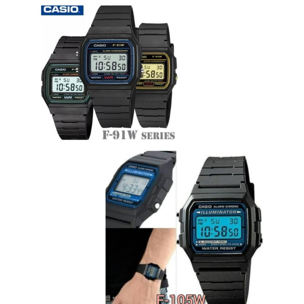 Casio F-91W / F-105W VINTAGE SERIES Digital Black Resin Watch ...