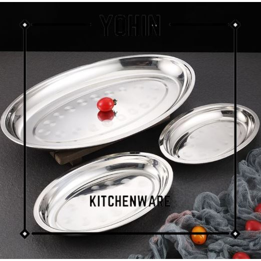 YOHIN Stainless Steel Oval Deep Fish Plate Steam Fish Plate Egg Plate ...