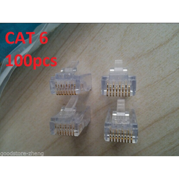 100pcs CAT5 CAT5e CAT6 RJ45 Crystal Network Connector Terminal AMP ...