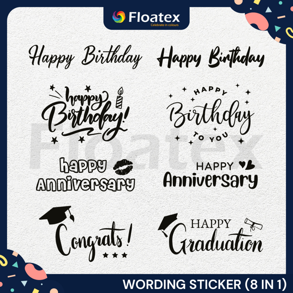 (8 IN 1) Wording Sticker FOR Bubble Transparent and Foil Balloon A4 ...