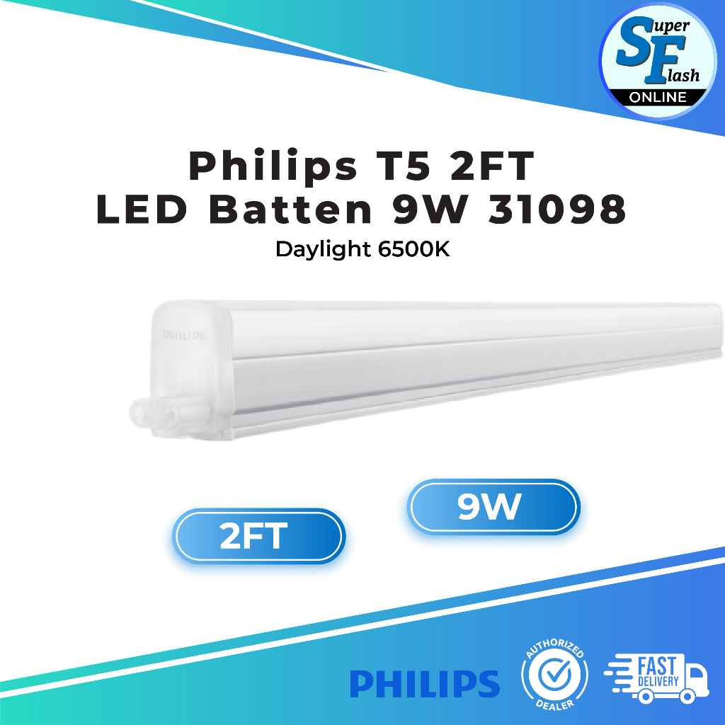 [5PCS] Philips T5 2FT LED Batten 9W 31098 (Daylight 6500K) | Shopee ...