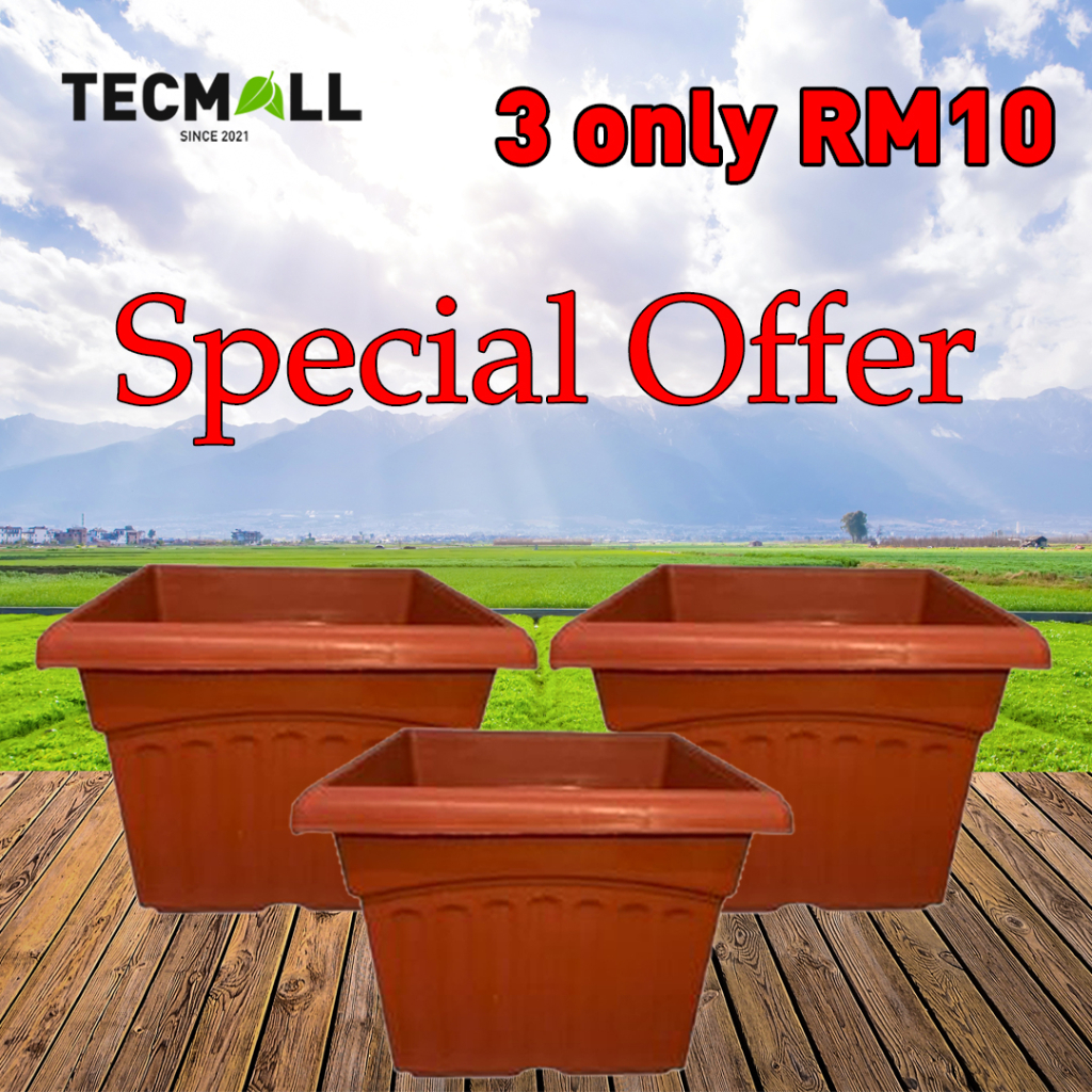 (PROMOTION) Brown Square Plastic Flower Pot//Pasu Bunga Plastik Segi ...