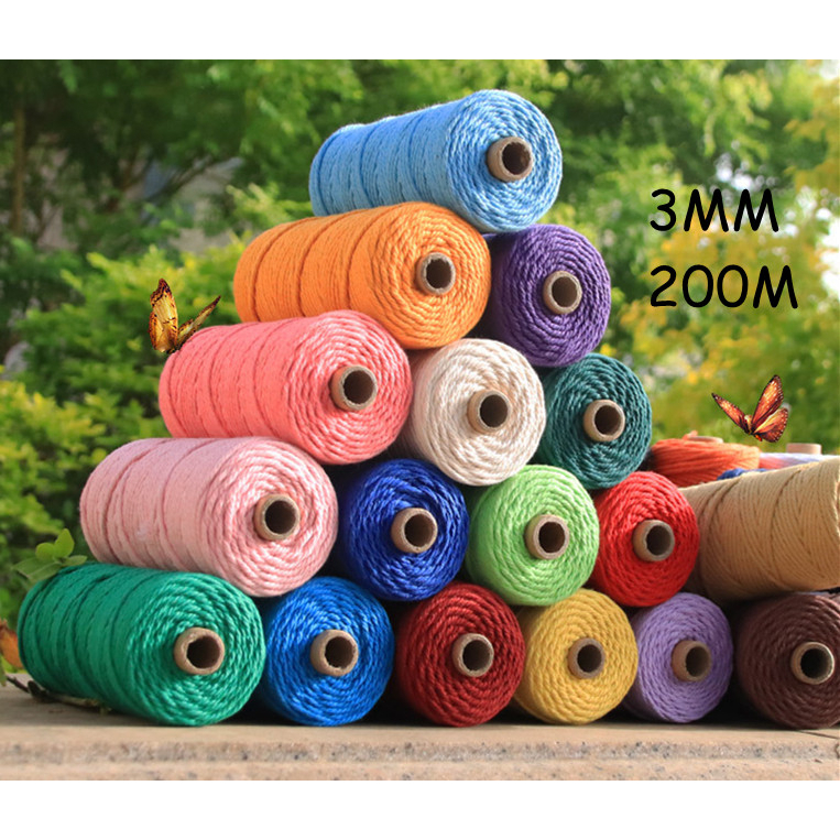 3mm Crochet Cotton Cord Macrame Rope 3mm彩色编织棉线 200m | Shopee Malaysia