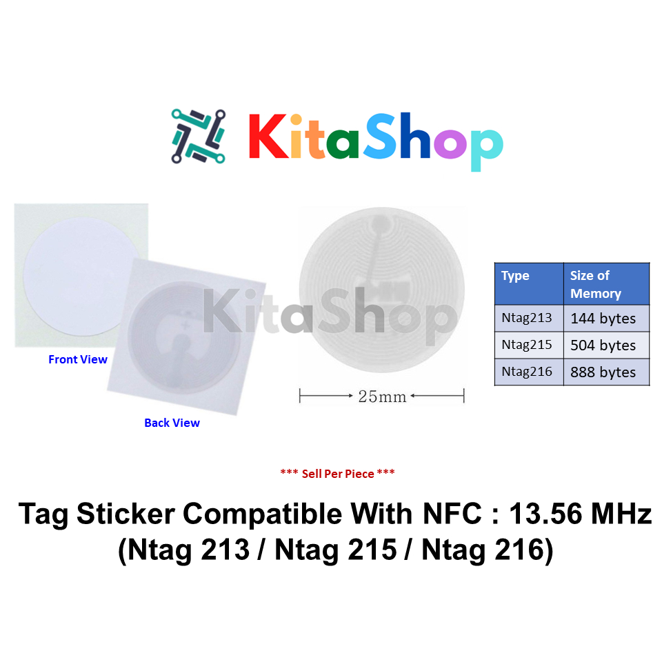 Tag Sticker Compatible With NFC : 13.56 MHz (Ntag213 / Ntag215 ...