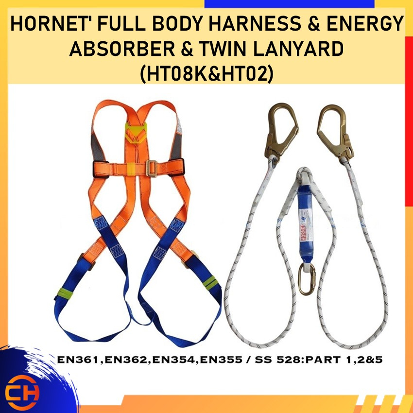 HORNET FULL BODY HARNESS & ENERGY ABSORBER & Double LANYARD & 2 big hooks (HT08K&HT02) | Shopee ...