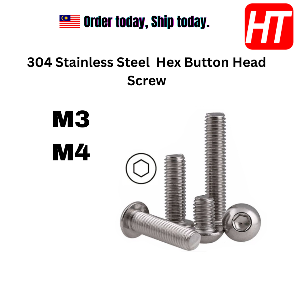 [10 PCS] M3 M4 304 Stainless Steel Hex Button Head Screw | Shopee Malaysia