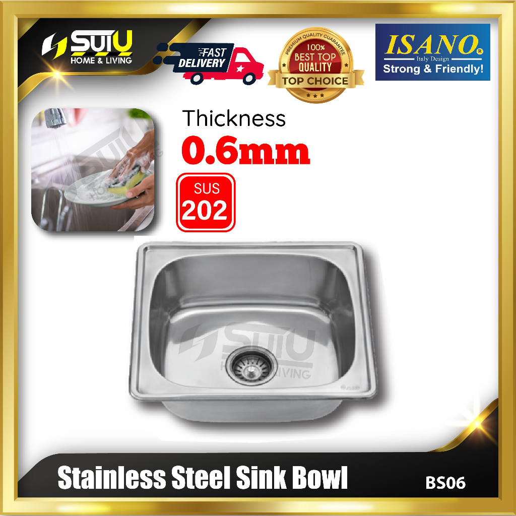 ISANO BS06 480 x 430 x 165MM Stainless Steel Sink Bowl (Single Bowl ...