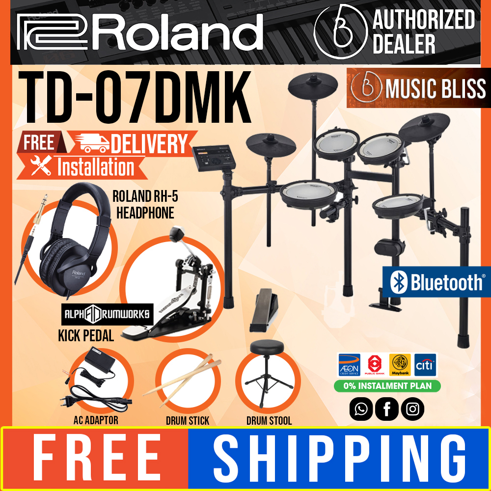 Roland V-Drums TD-07DMK Electronic Drum Set with FREE Headphone, Kick Pedal, Throne and ...