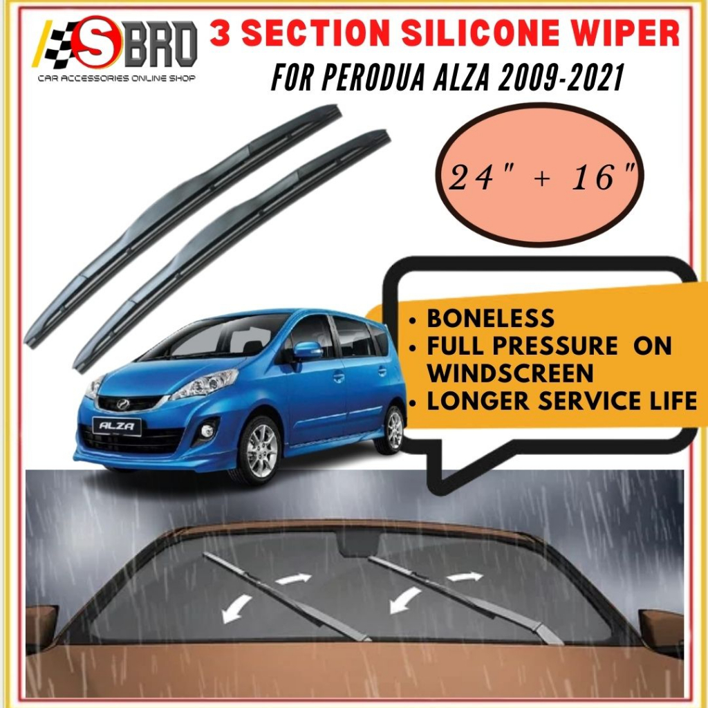 Perodua Alza 2009-2021 3 Section Wiper Silicone Wiper Blade Wiper Besi ...