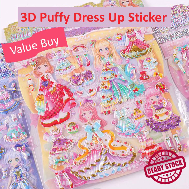3D Girl Glitter Bubble Puffy Dress Up Sticker Gem Change Clothes ...