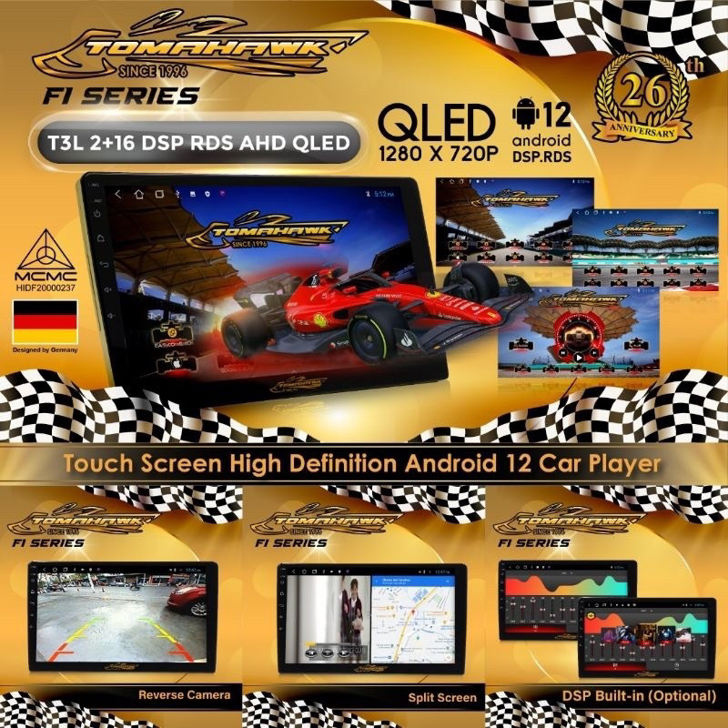 TOMAHAWK T3L F1 Series Android Car Player Screen 2GB RAM 16GB ROM 9" 10 ...