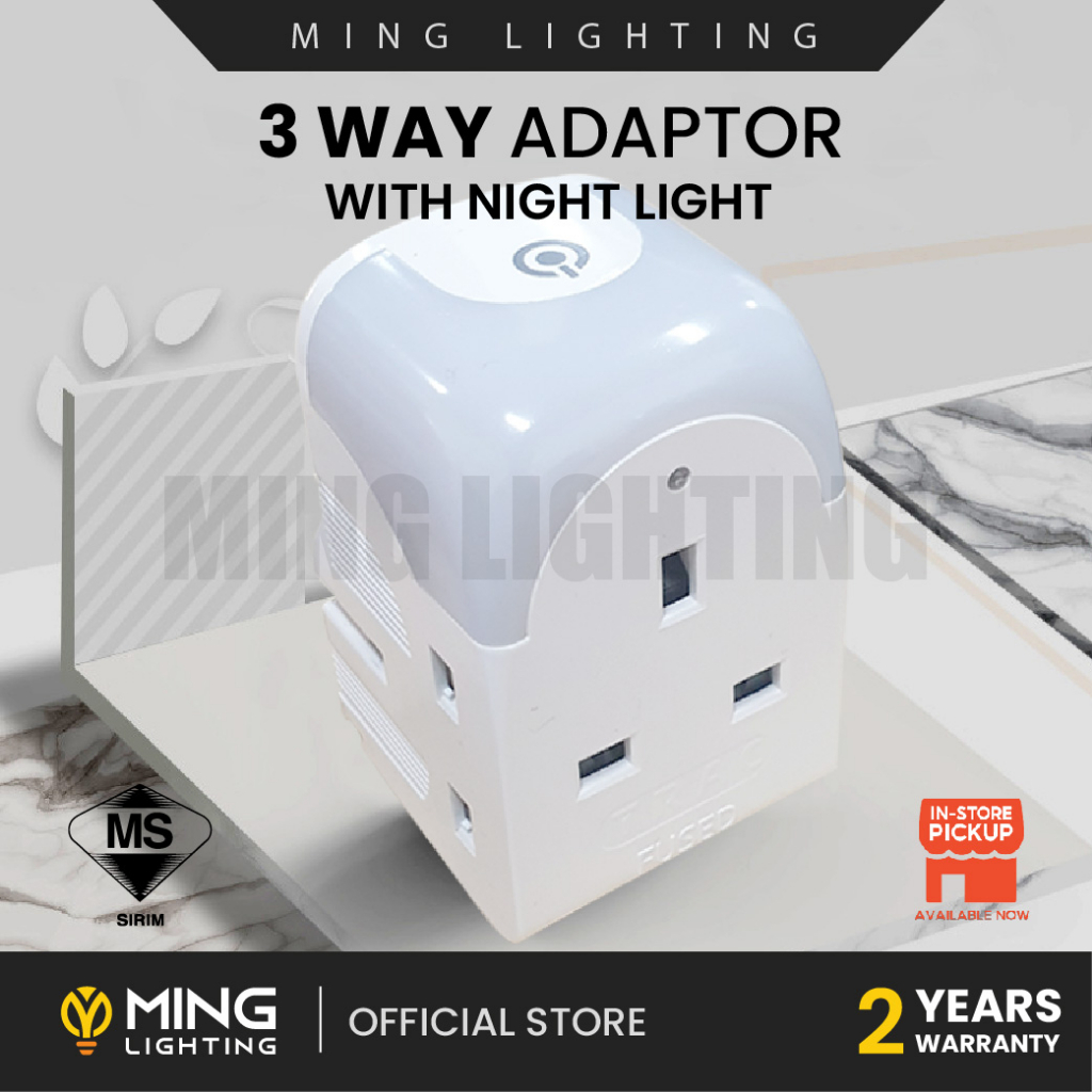 [SIRIM] TRAC 2in1 Neon 3 Way Multi Adaptor UK 3 Pin Plug LED Night ...