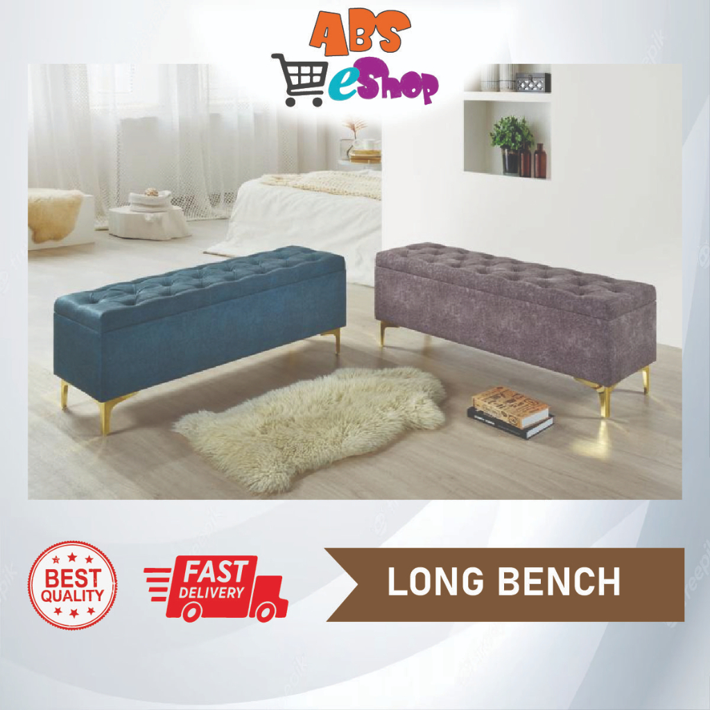 [READY STOCK]Velvet Long Storage Bench Chair Bench Cushion Gold Steel ...