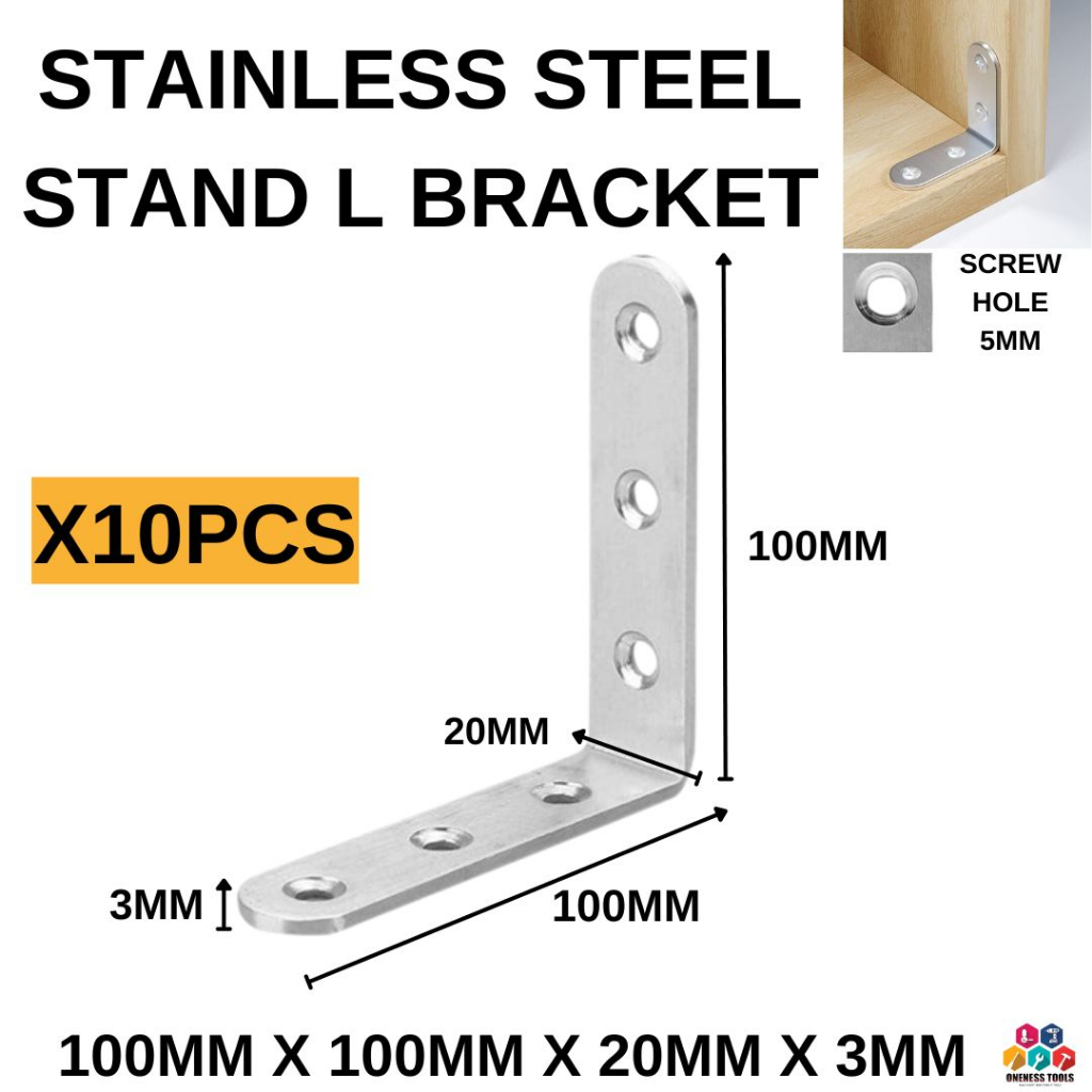 STAINLESS STEEL STAND L BRACKET -100MM X 100MM X 20MM X 3.0MM -10PCS ...