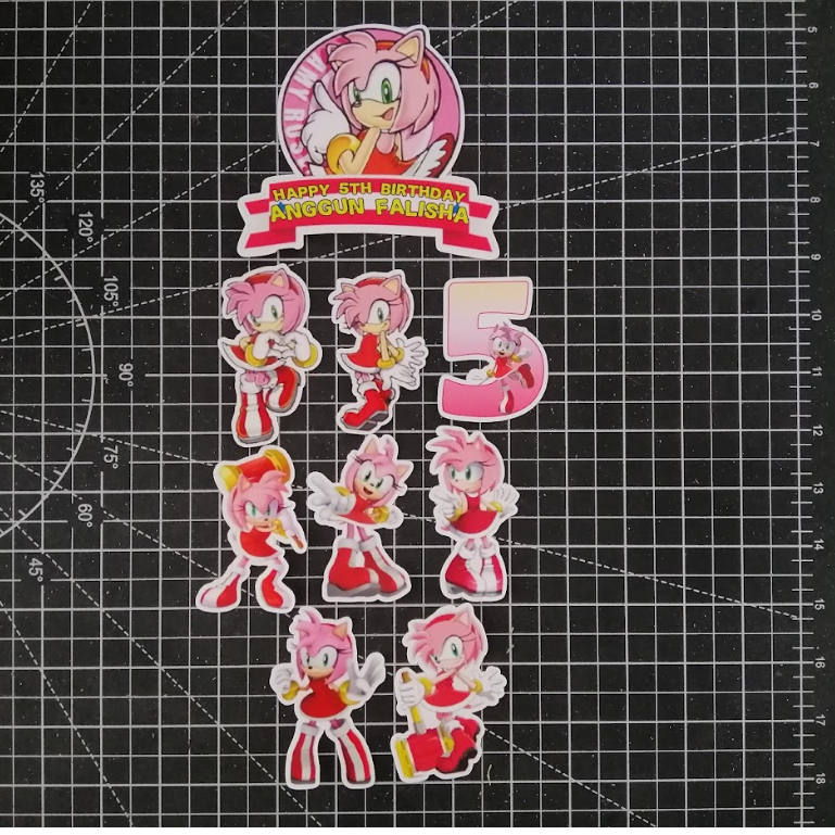 [CUSTOM NAME] Happy Birthday Cake Topper Amy Rose Sonic Decoration Set ...