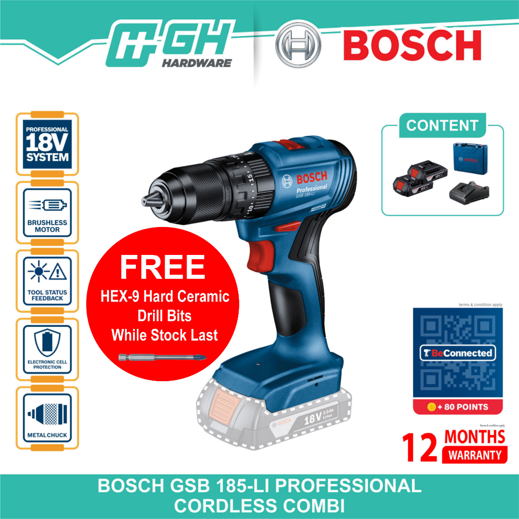 [ GH HARDWARE ] BOSCH GSB 185 LI Cordless Impact Drill With 2.0Ah ...