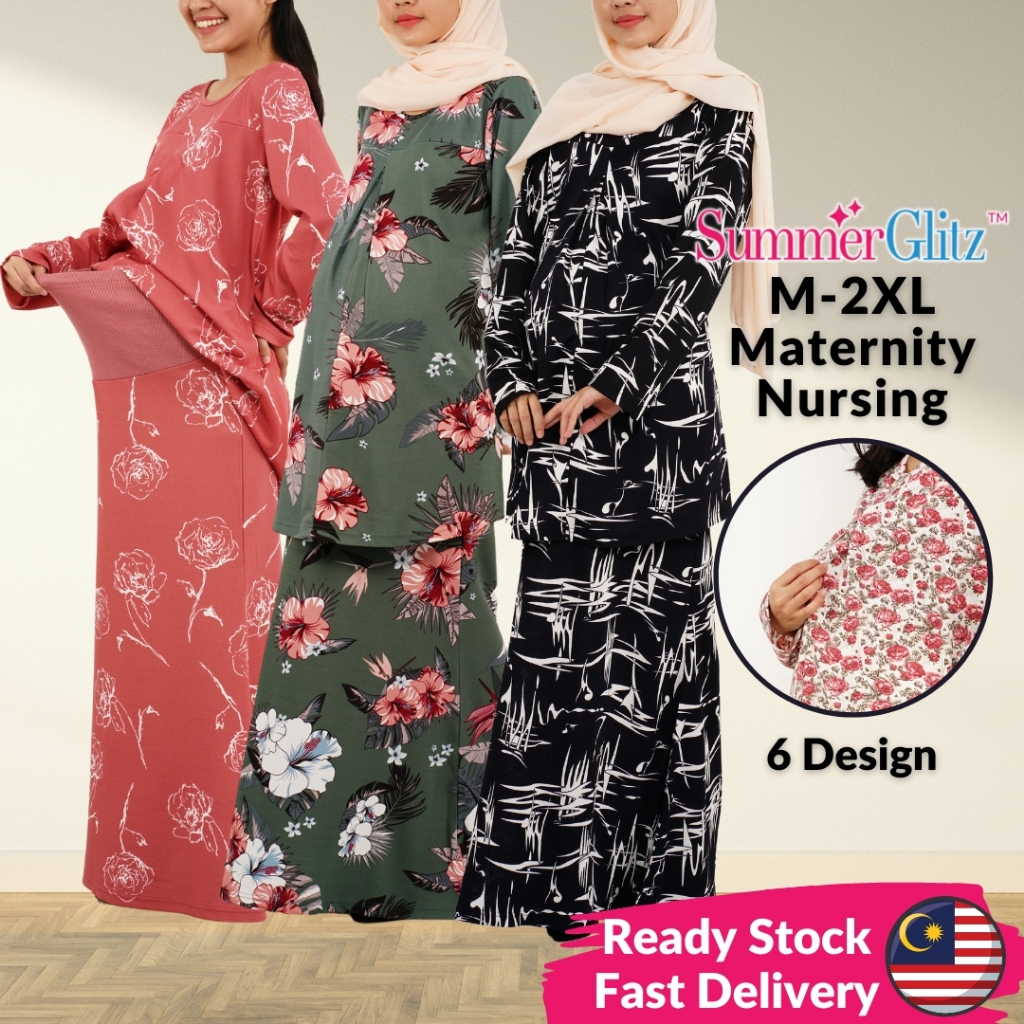 SUMMERGLITZ Maternity Nursing Breastfeeding Floral Ironless Set ...