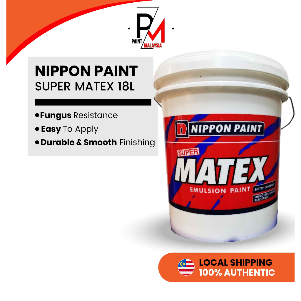 NIPPON PAINT Super Matex White 18 Liter Interior Matt Finish Wall Paint Wall Ceiling Paint Cat ...