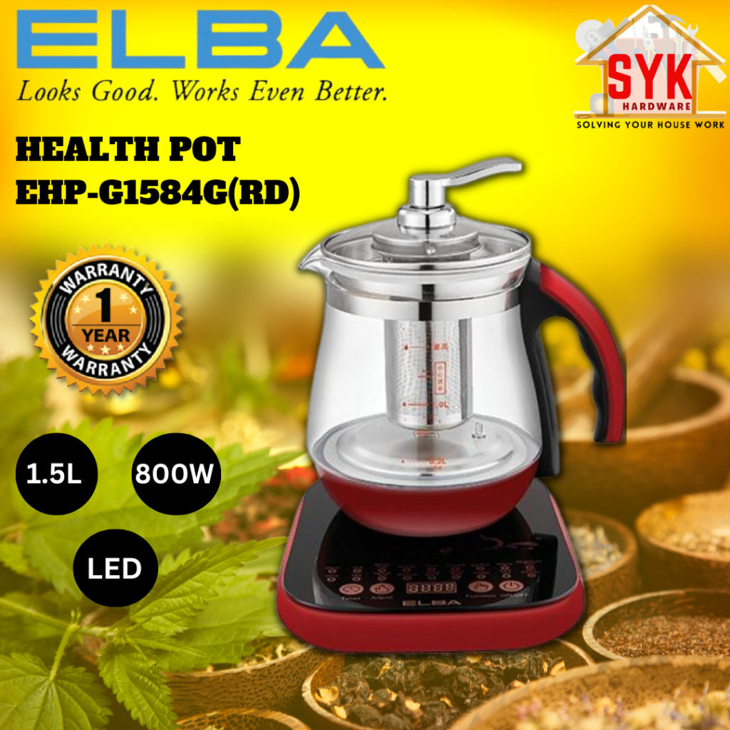 SYK Elba EHP-G1584G(RD) Multifunction Electric Led Health Pot Glass ...
