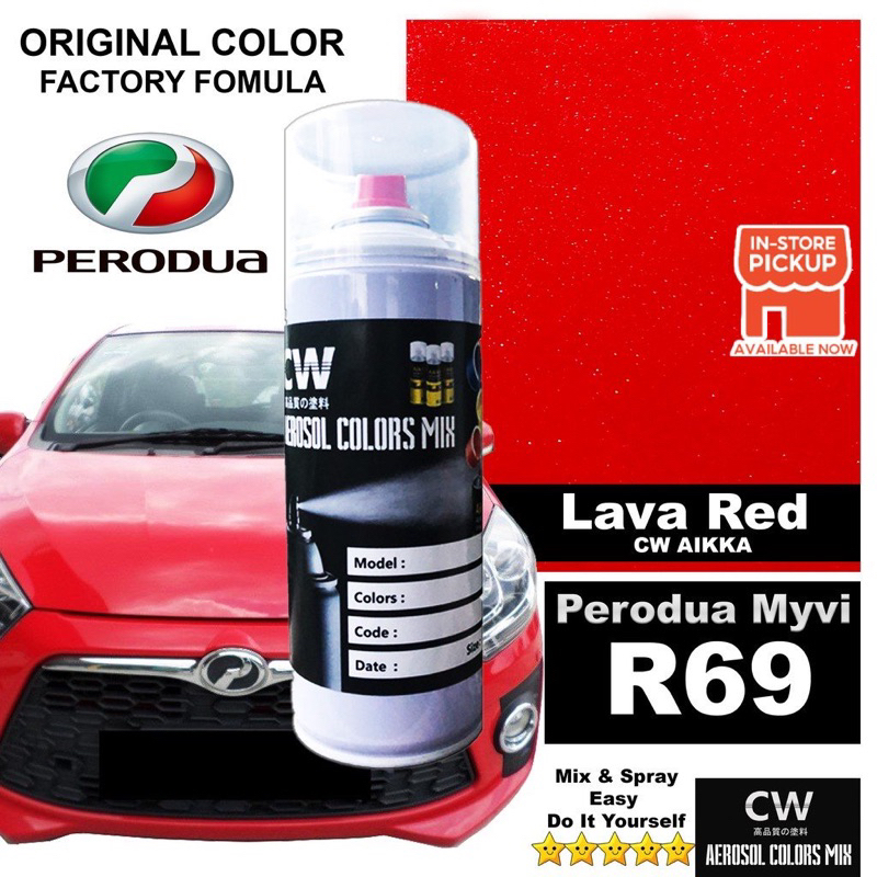 [ R69 Lava Red Perodua Axia ] Touch Up Paint CW Aikka Aerosol DIY Cat ...