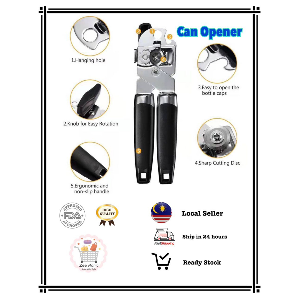(FDA APPROVED) Stainless Steel Can Opener Easy Operation Kitchen Tools ...