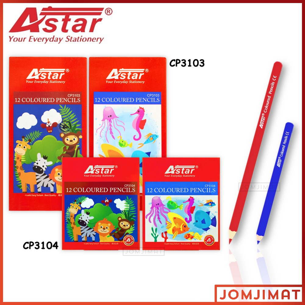 [LOW COST] Astar Colour Pencil 12 Colour Short/Long CP3104 / CP3103 / Colouring Pencil / Pensil ...