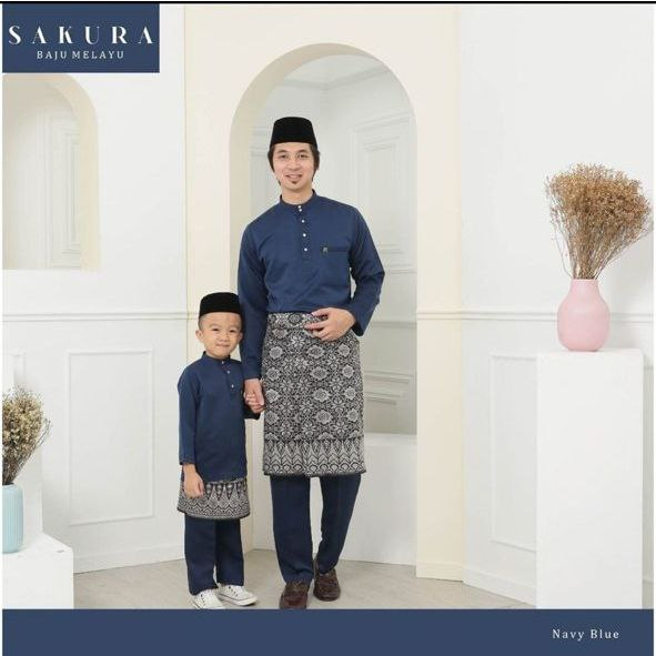 BAJU MELAYU RAYA SET AYAH DAN ANAK ( NAVY BLUE ) | Shopee Malaysia