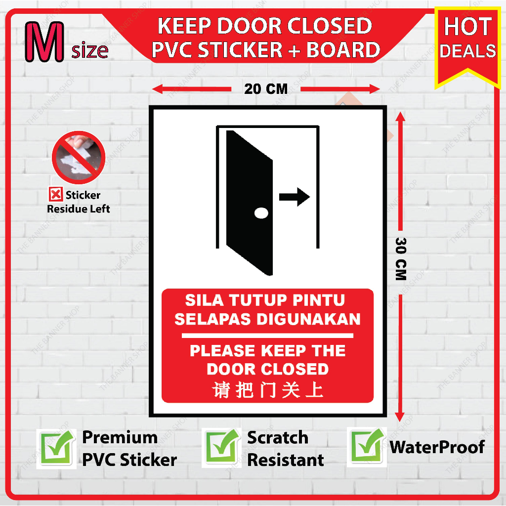 Keep Door Closed ⛔ Sila Tutup Pintu PVC Sticker + Board | Shopee Malaysia