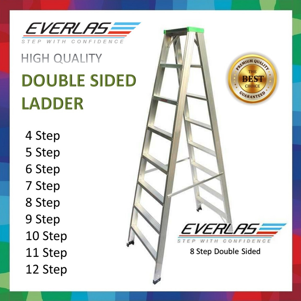 EVERLAST 5 - 12 Step Double sided Aluminium A SHAPE Step Ladder Tangga ...