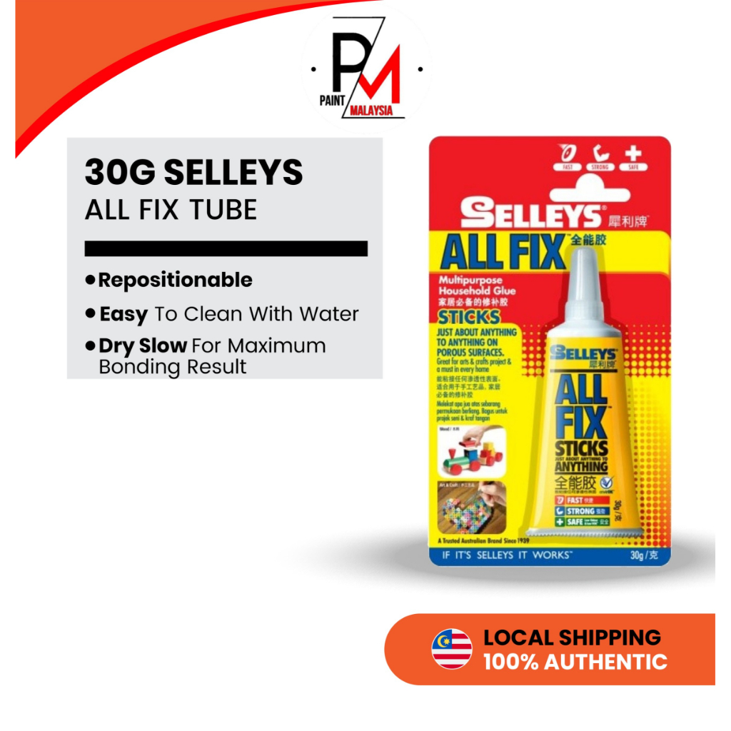 SELLEYS All Fix Tube Multipurpose Glue 30G Gam Pelbagai Guna Gam Kayu ...