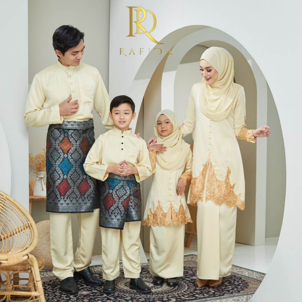 BAJU RAYA SET FAMILY KEBAYA LACE RAFIDA (IVORY YELLOW) | Shopee Malaysia