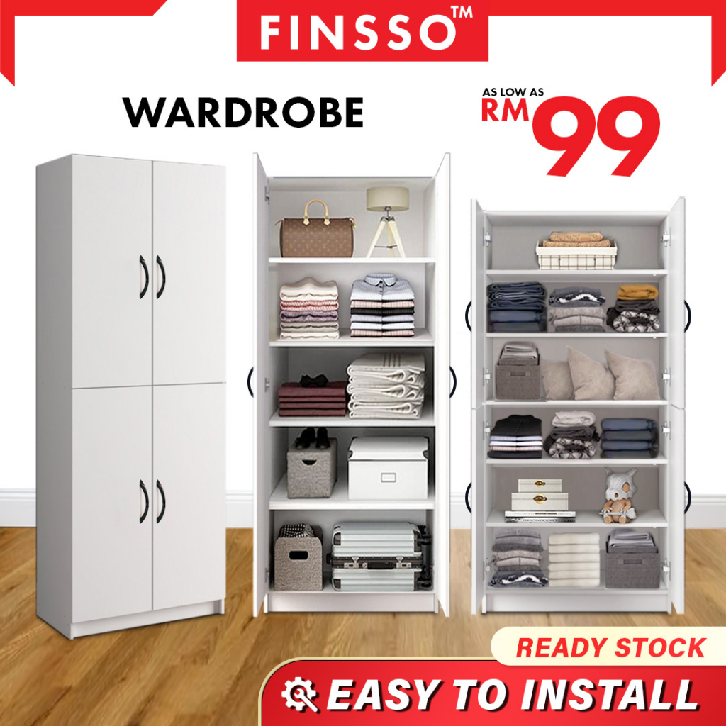 Multi Usage 2 Door & 4 Door Wooden Wardrobe | Almari Baju Budak ...