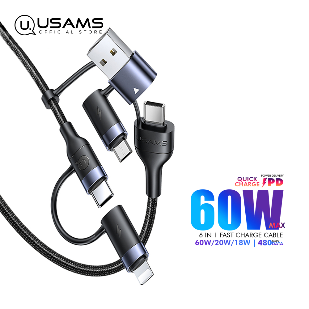 USAMS 60W PD 6 in 1 USB + Type-C to Type-C / iP / Micro USB Fast ...