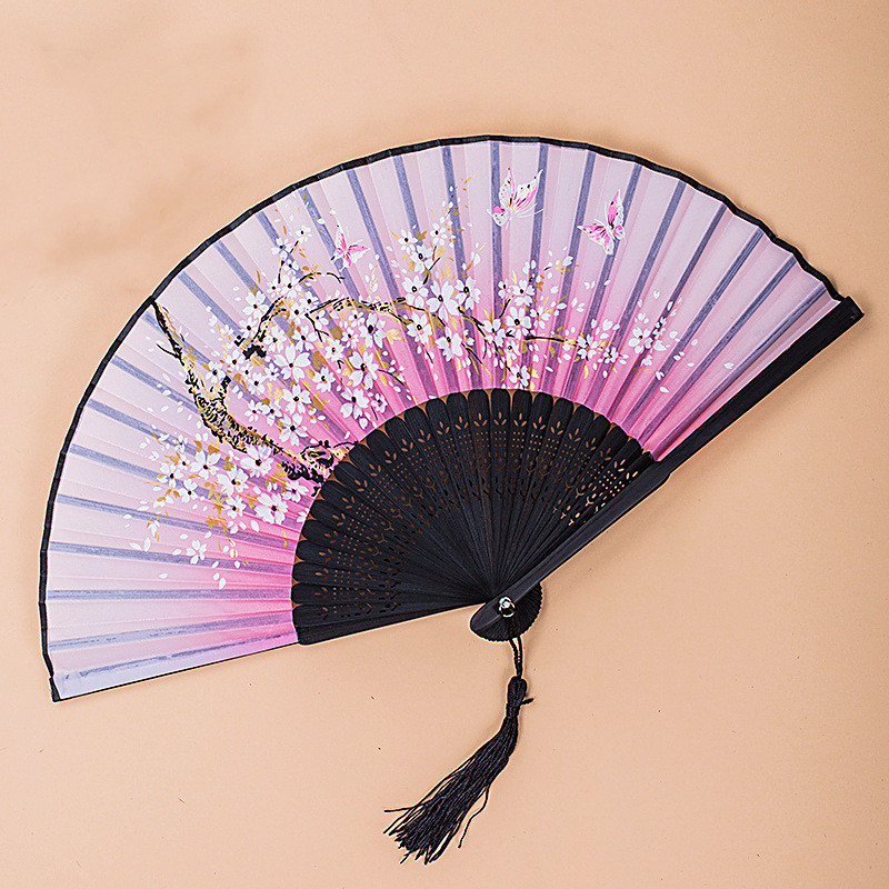 Elegant Floral Black Bamboo Hand Fan Kipas Tangan Lipat Buluh Corak ...