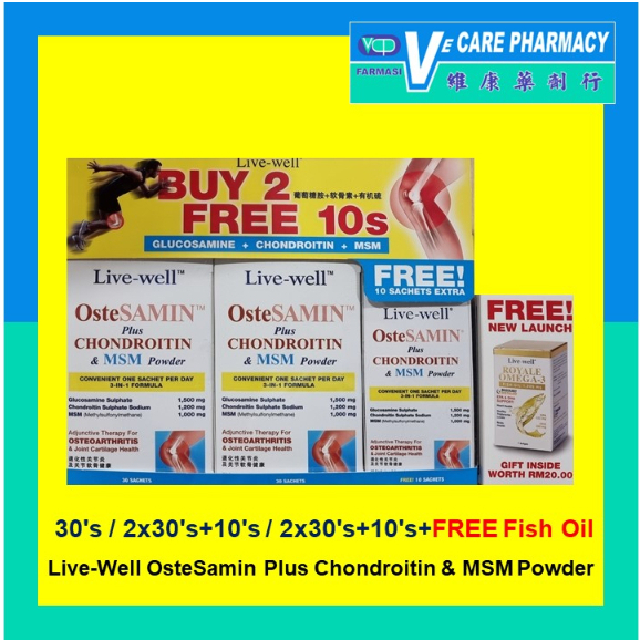 Live-Well OsteSamin Plus Chondroitin & MSM Powder 30'S / 2X30'S+10'S ...