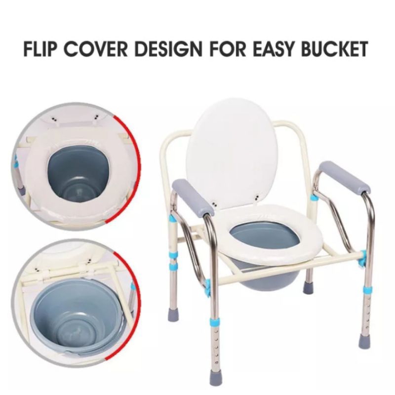 Portable + Foldable Commode Chair + Plastic Bucket With Lid | Shopee ...