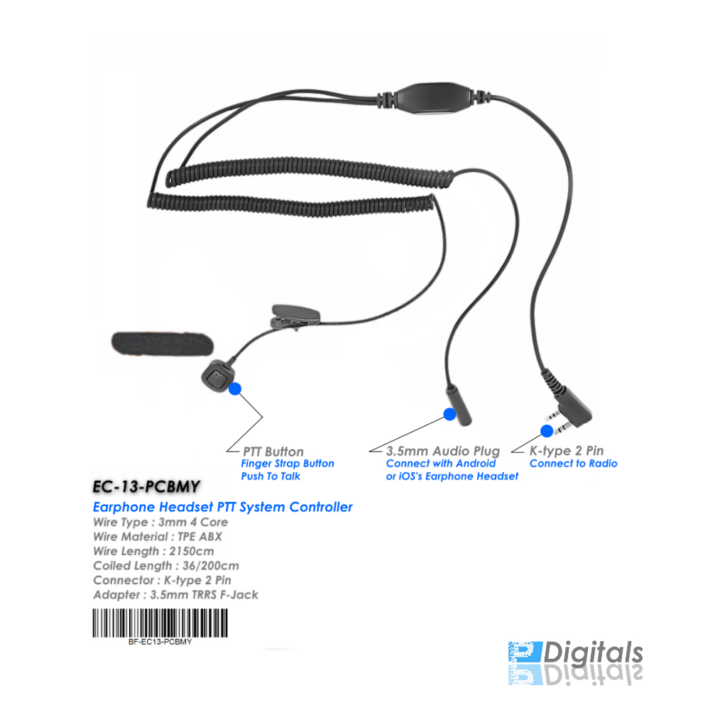 BAOFENG EC-13 Earpiece PDi-Headset PTT System Controller | Shopee Malaysia