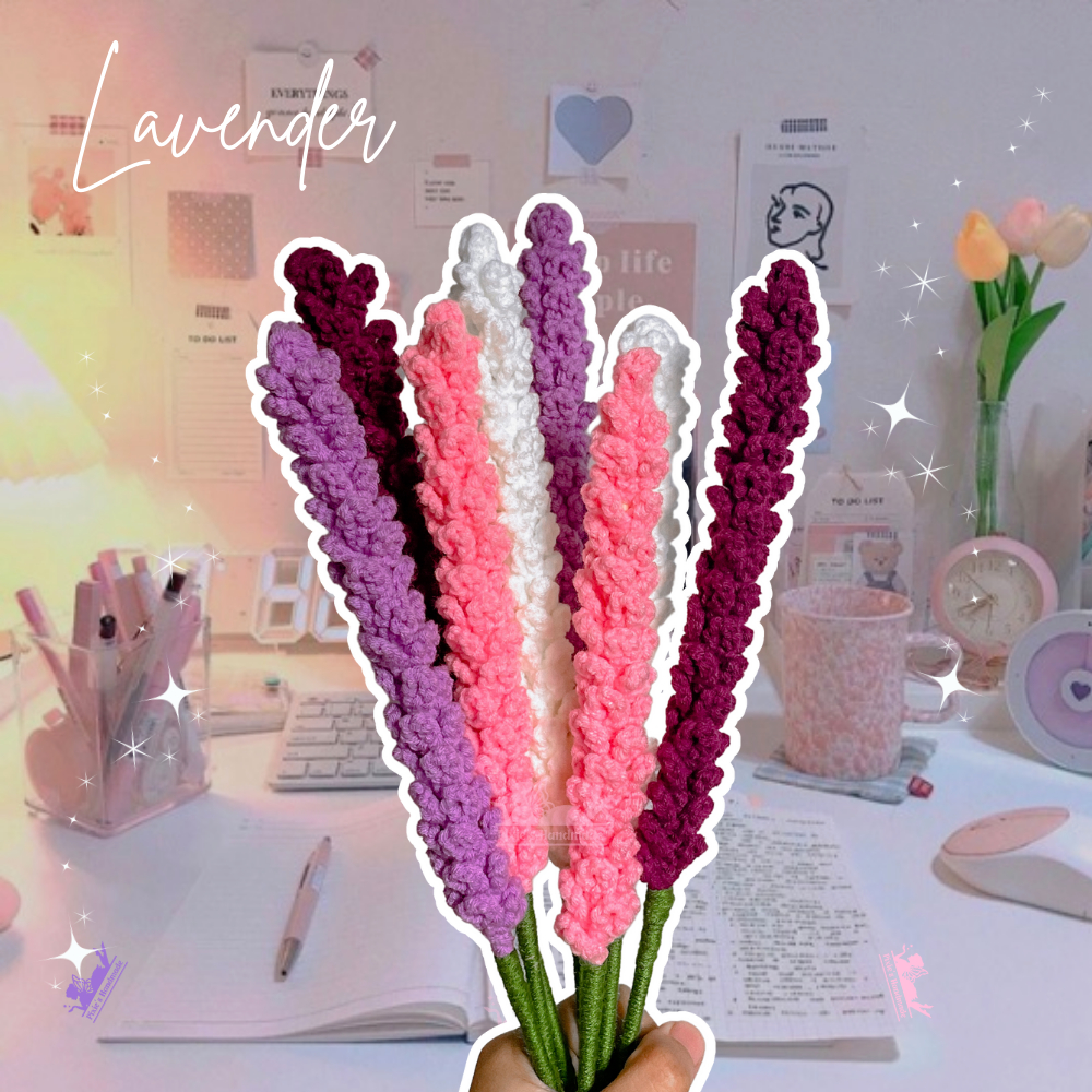 Cute Lavender Crochet Handmade Flower Bouquet Gifts Bunga Lavender Kait ...