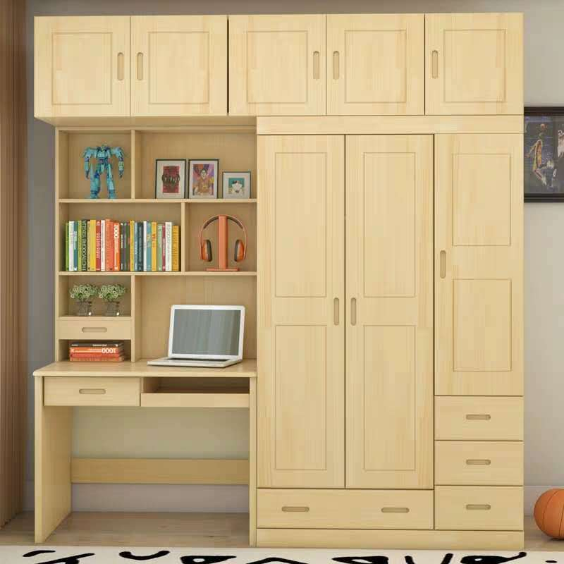 2IN1 Modern Simple SOLID WOOD Wardrobe With Study/Computer Desk Cabinet ...