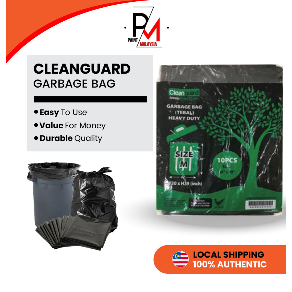 CLEANGUARD Garbage Bag Size M Heavy-Duty Black Rubbish Trash Bag ...