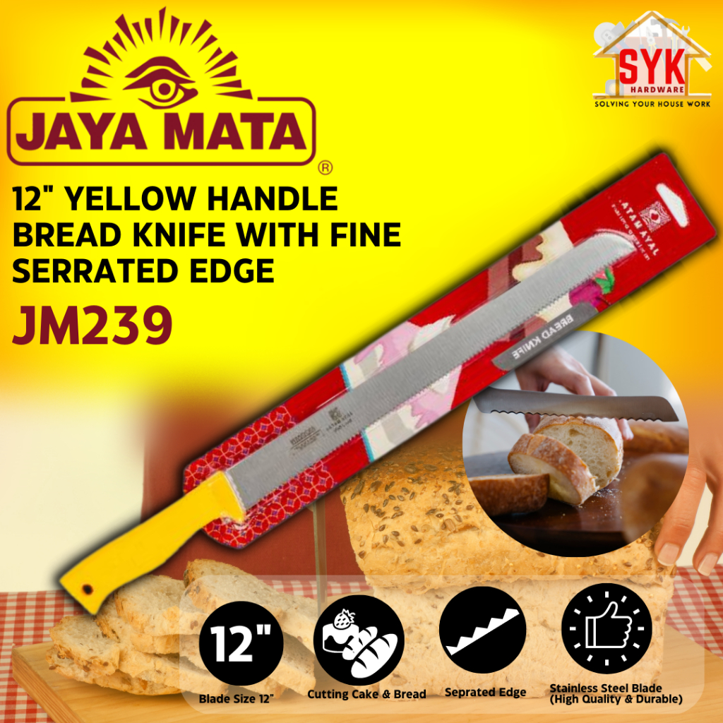 SYK JAYA MATA JM239 12" 1Pcs Yellow Handle Bread Cake Cutting Knife ...